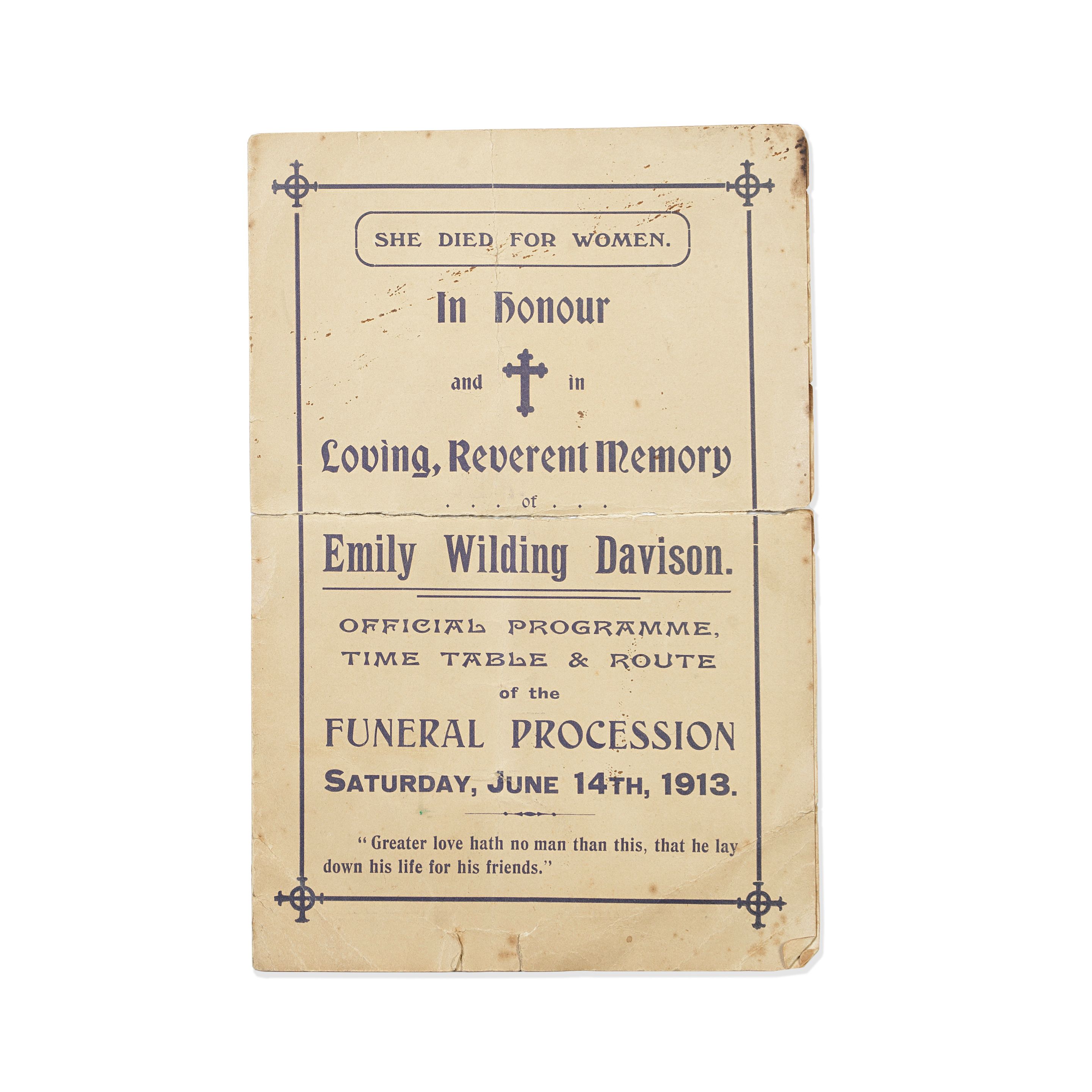 Bonhams : SUFFRAGETTE - EMILY WILDING DAVISON Official Programme, Time ...