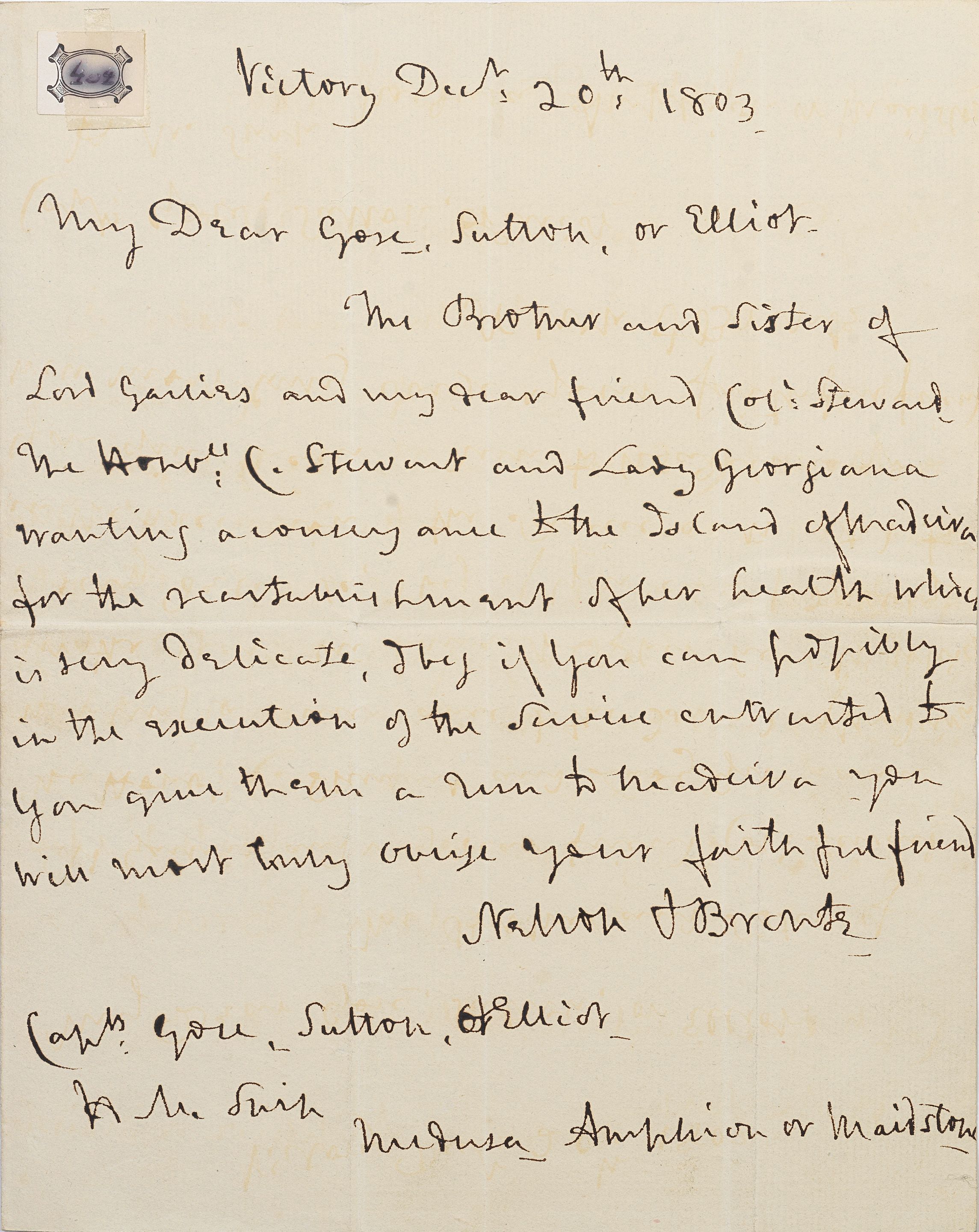 Bonhams : NELSON (HORATIO) Autograph letter signed (Nelson & Bronte ...