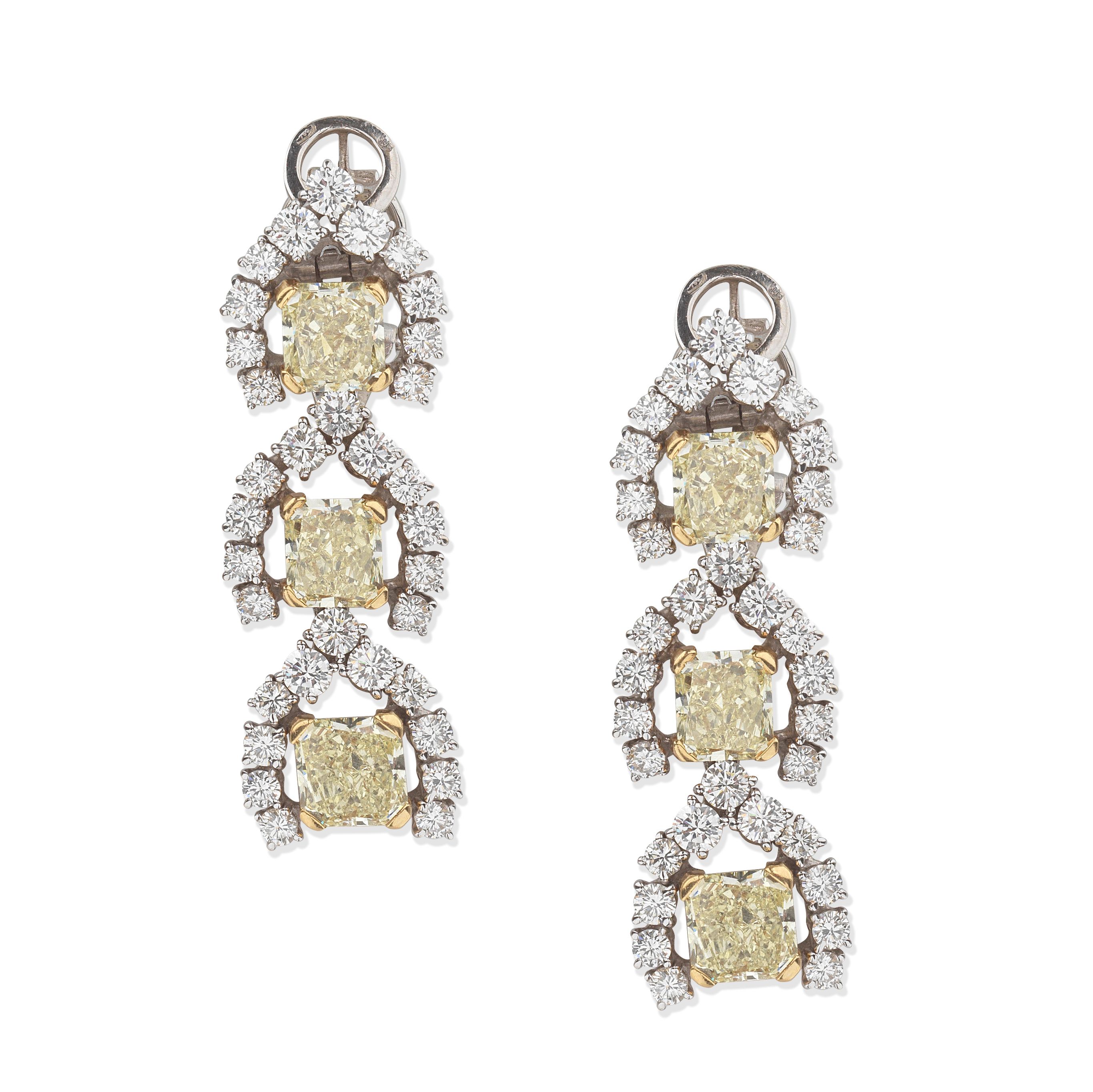 Bonhams : REPOSSI DIAMOND AND COLOURED DIAMOND PENDENT EARRINGS