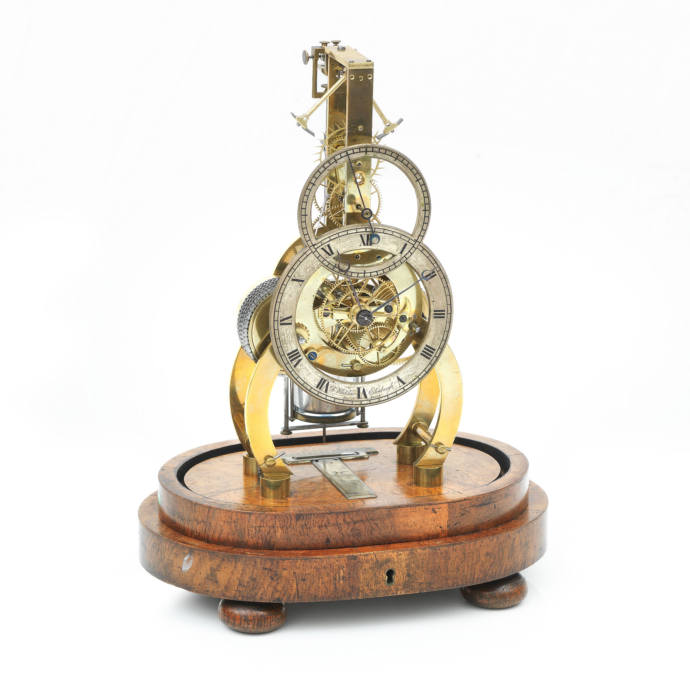 Bonhams : A 19th century Scottish brass skeleton clock Engraved to the ...