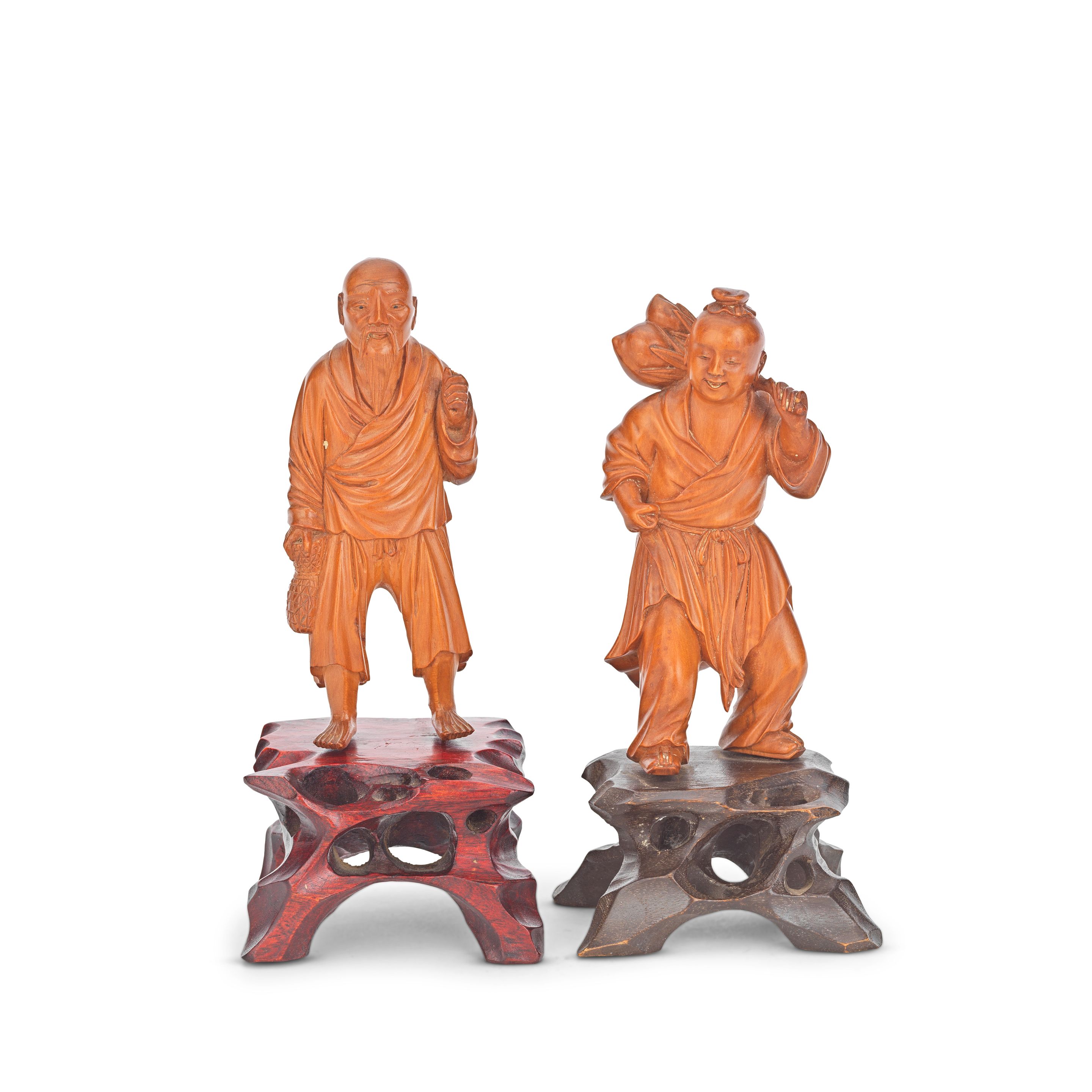 Bonhams : TWO BOXWOOD FIGURES One signed Zhu Zichang (1876-1934), Republic (2)