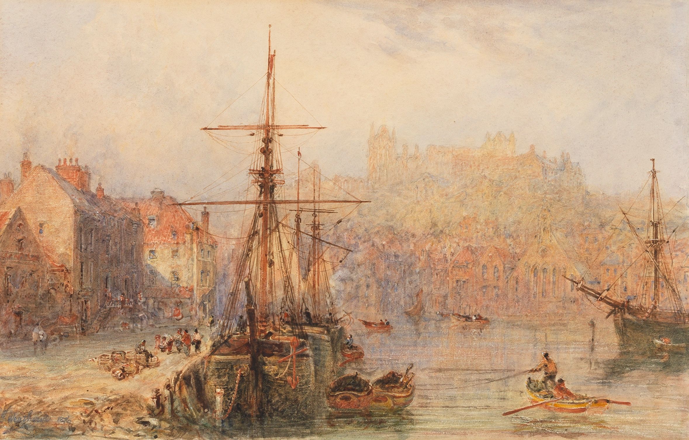 Bonhams : George Weatherill (British, 1810-1890) Whitby harbour with ...