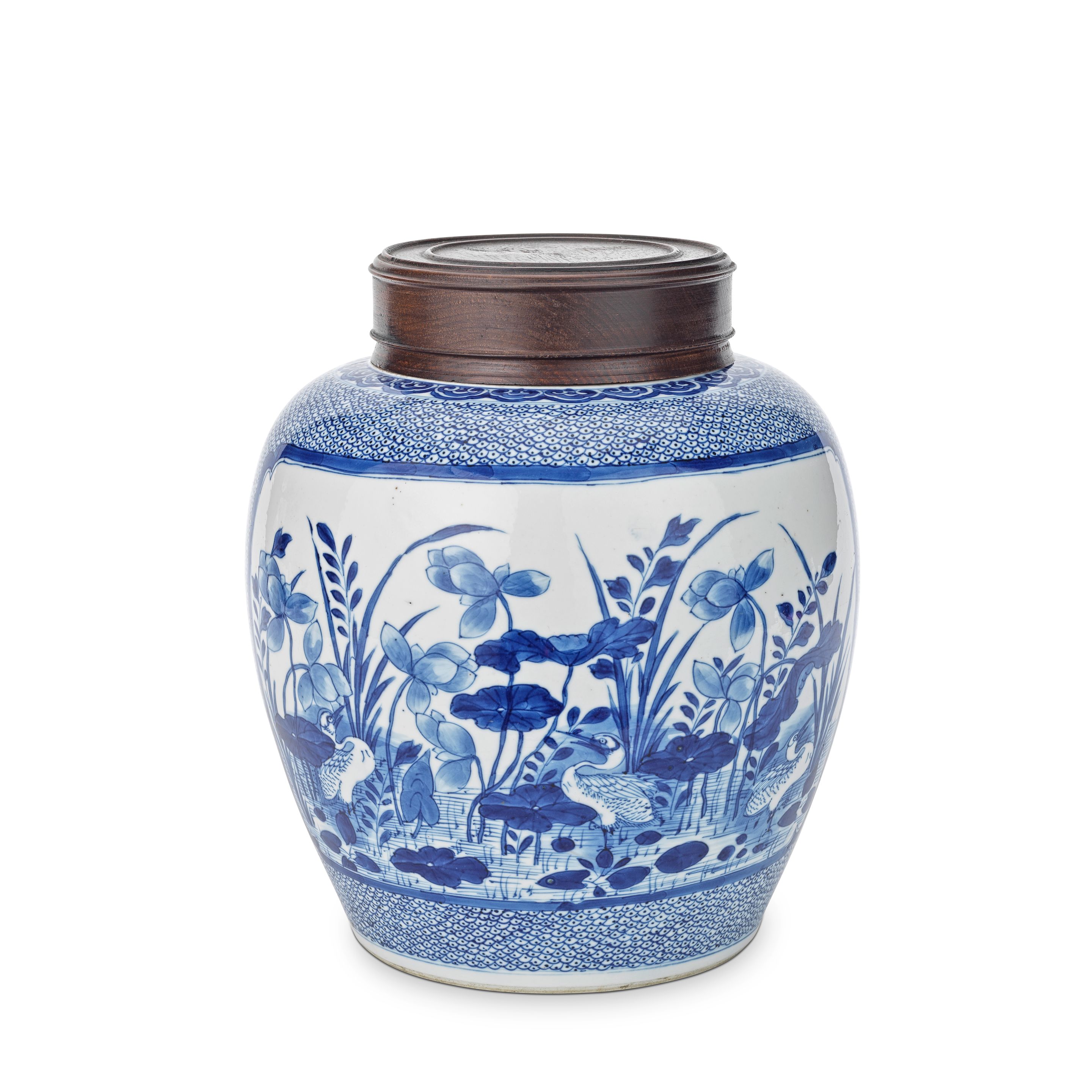 Bonhams : A BLUE AND WHITE 'LOTUS POND' JAR Kangxi (2)