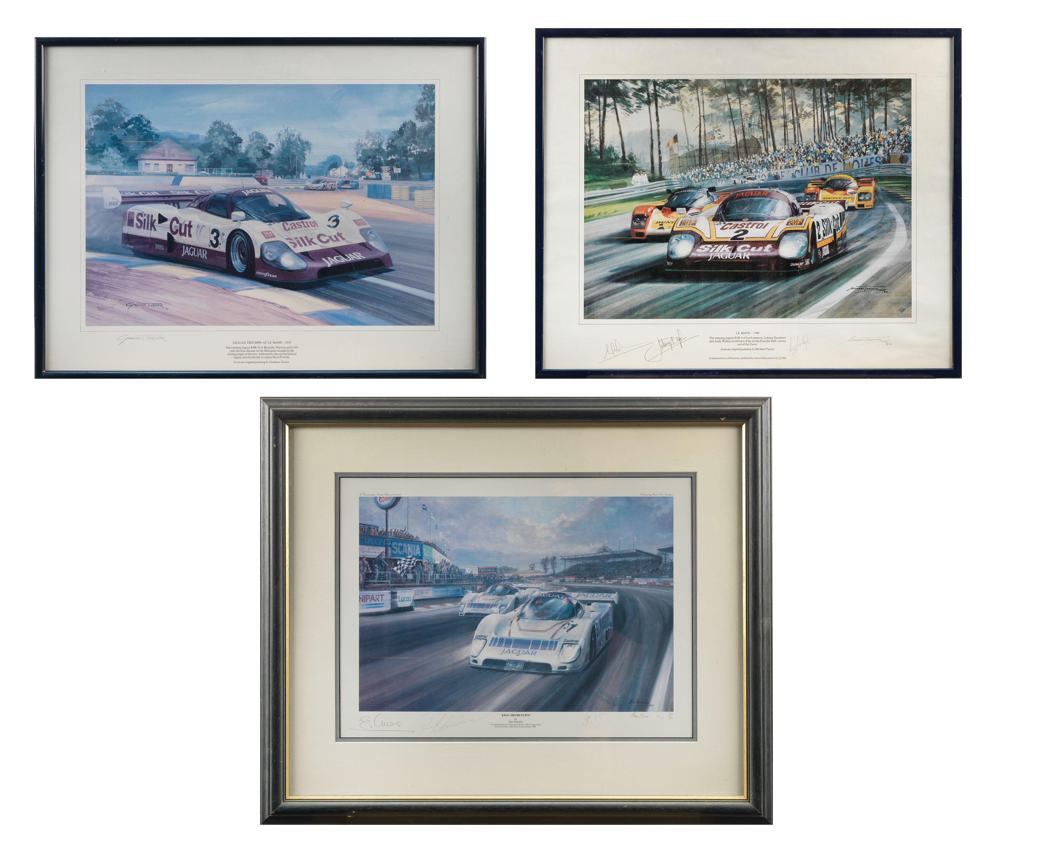Bonhams Cars : Three framed Jaguar racing prints, ((3))