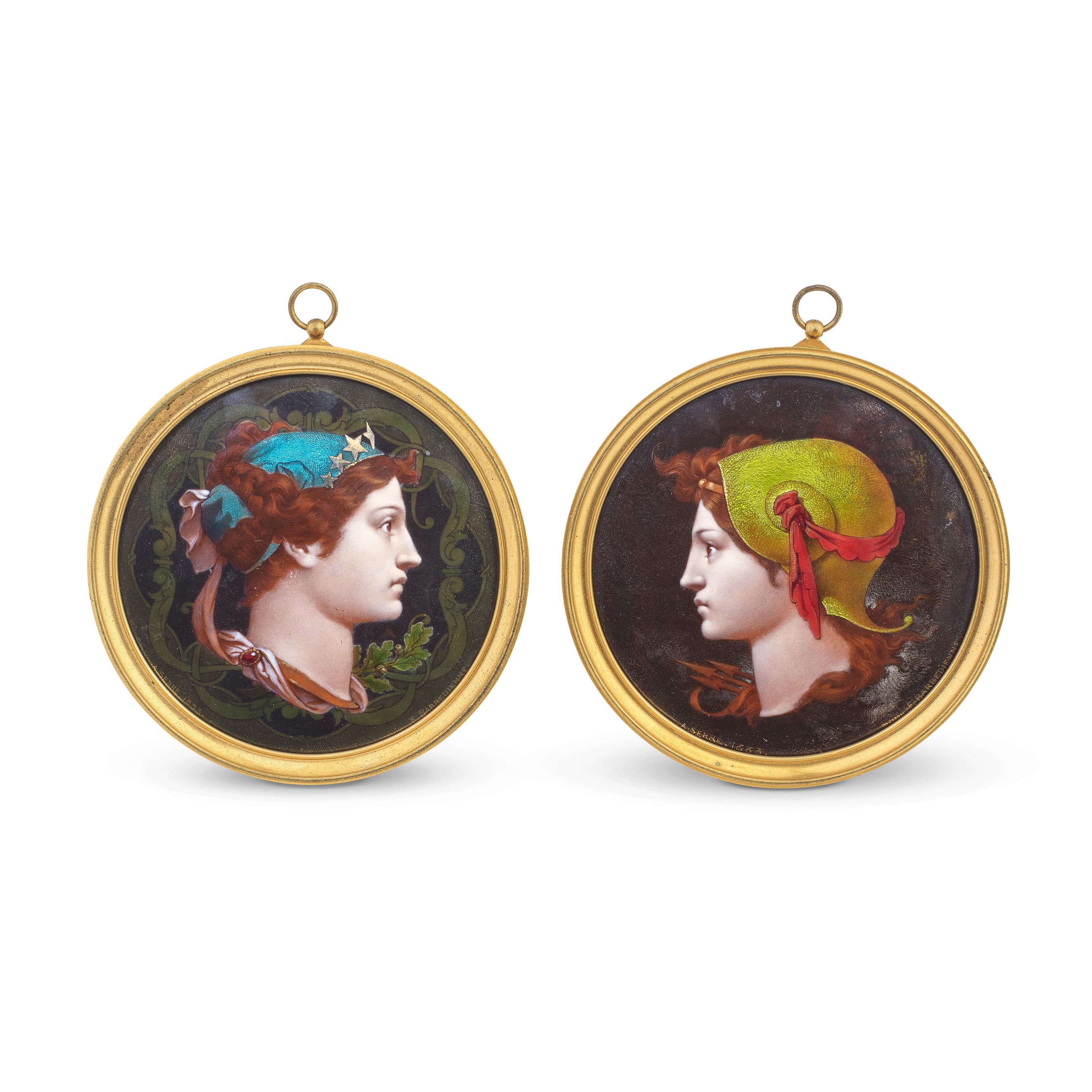 Bonhams : Alfred Paul Louis Serre (French, 1837-1906) A pair of enamel ...