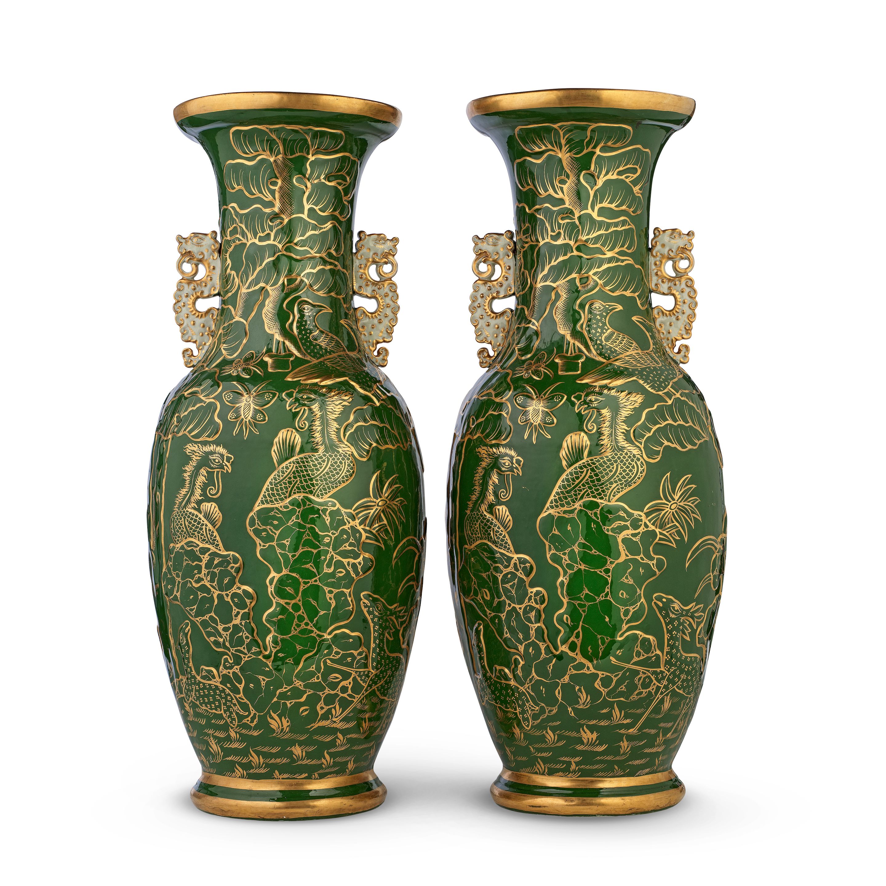 Bonhams : A pair of mid 19th century English ironstone green ground ...