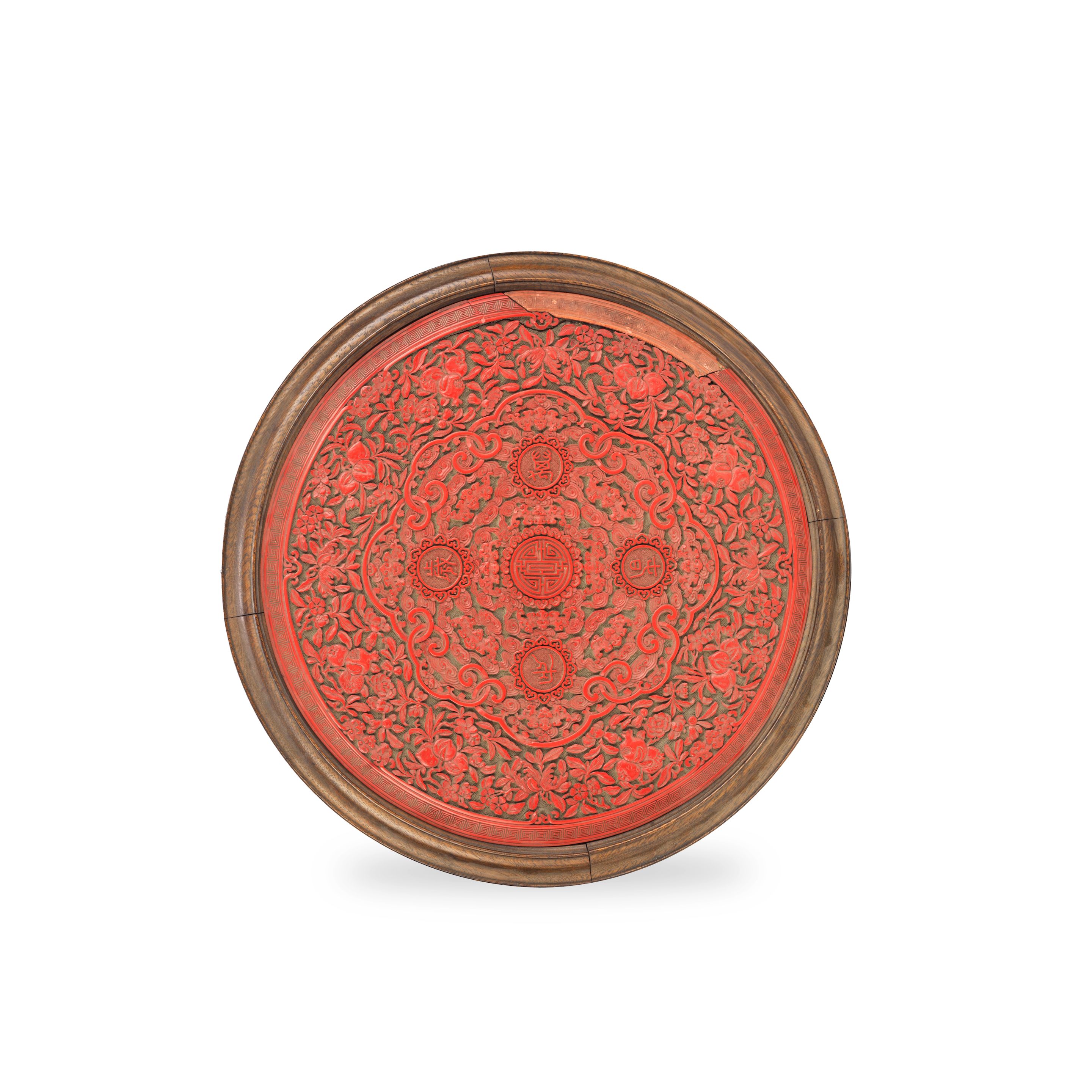 Bonhams : A CARVED CINNABAR LACQUER 'LONGEVITY' PLAQUE Qianlong