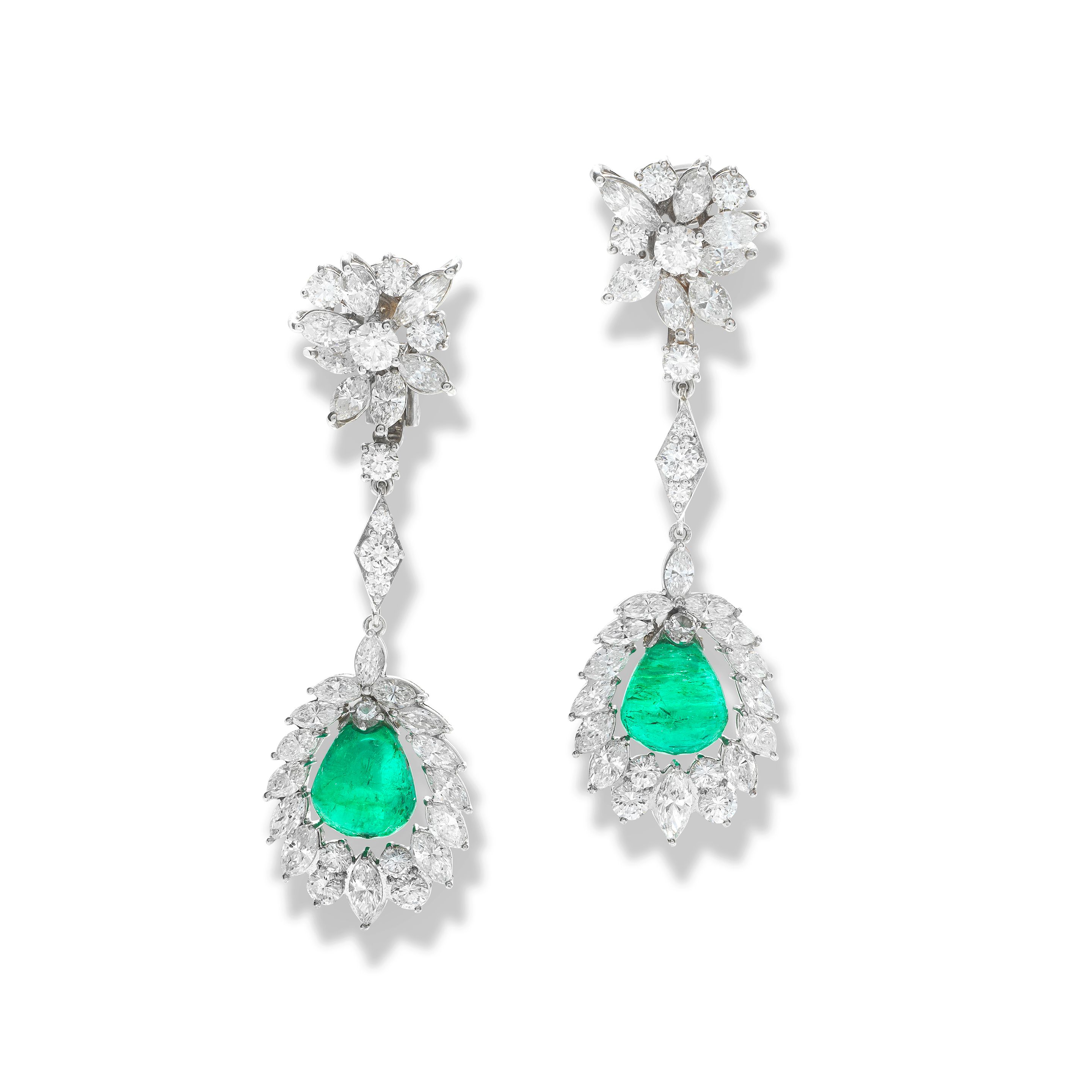 Bonhams : EMERALD AND DIAMOND 'NIGHT AND DAY' PENDENT EARRINGS