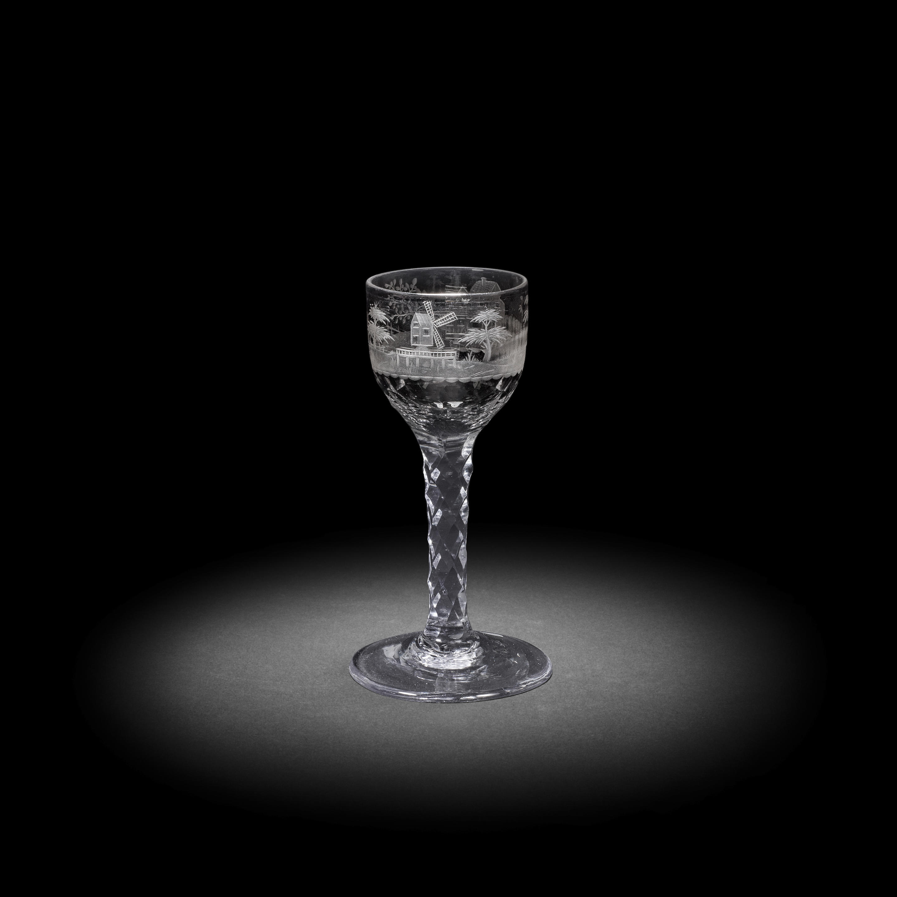 Bonhams An Engraved Facet Stem Wine Glass Circa 1775 80
