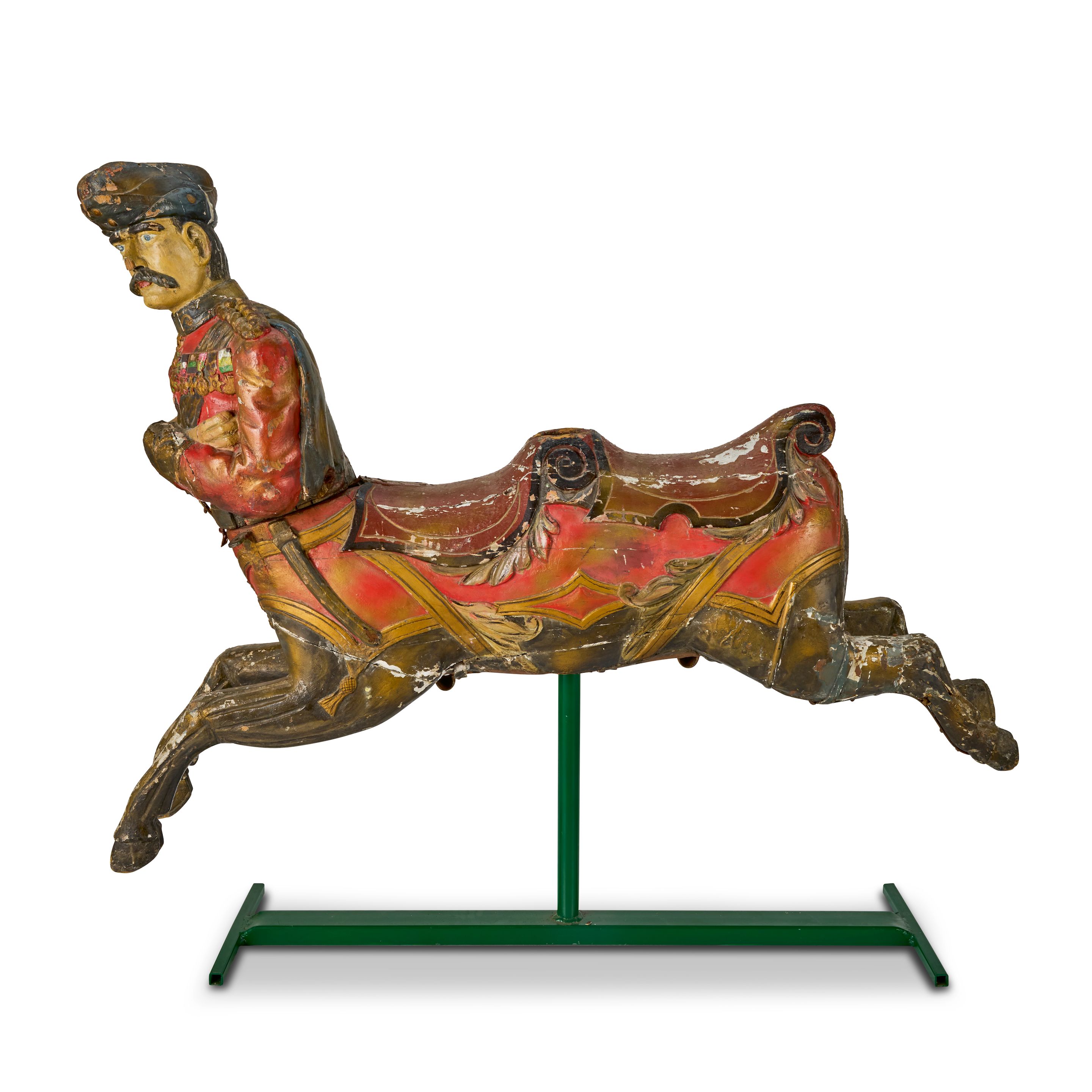 Bonhams : An English carved and painted double-seated galloper figure ...
