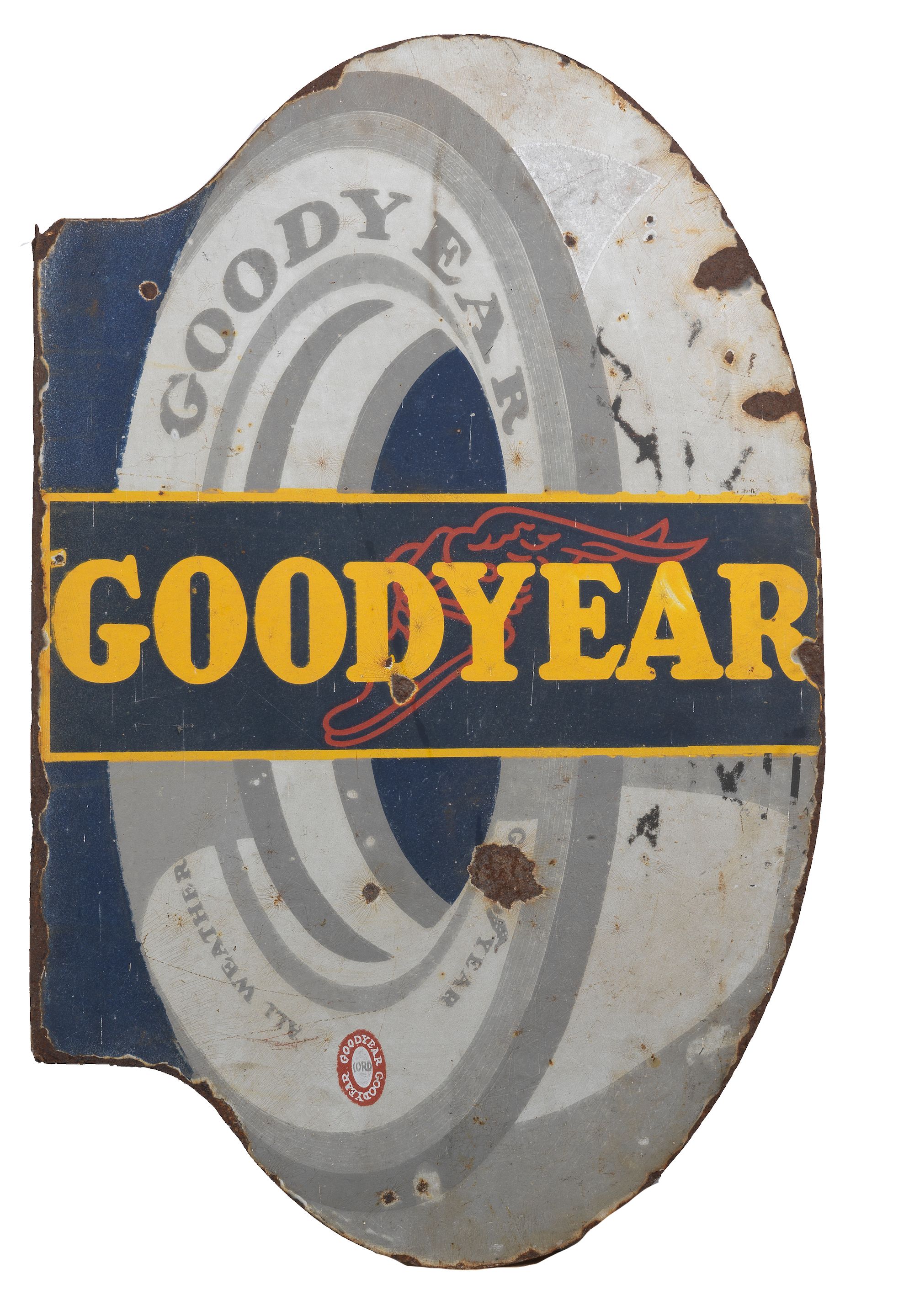Bonhams Cars : A Goodyear flange mounted enamel sign,