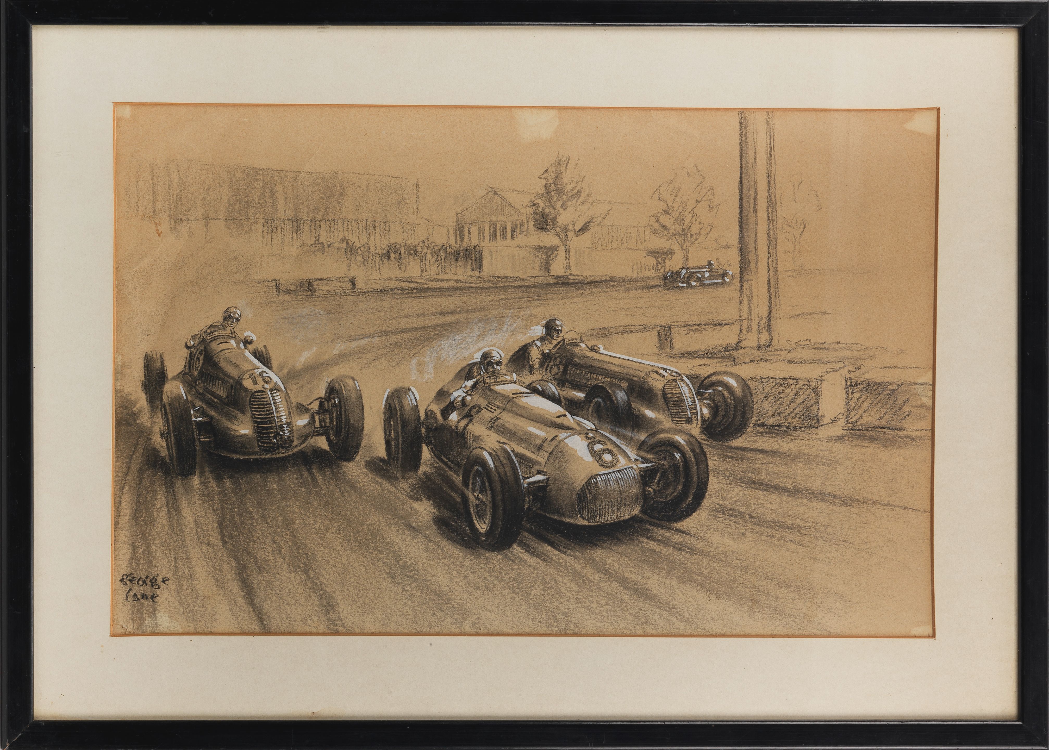Bonhams Cars : George Lane (British, 1910-1963), 'Racing Scene',