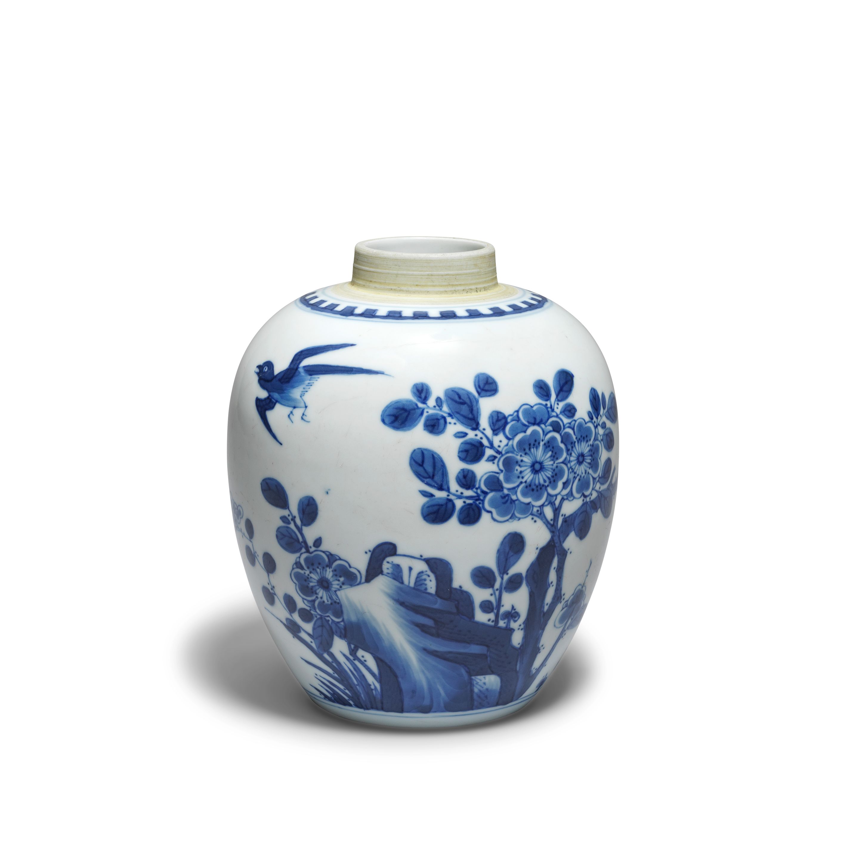 Bonhams : A SMALL BLUE AND WHITE 'PRUNUS AND BIRDS' JAR Chongzhen