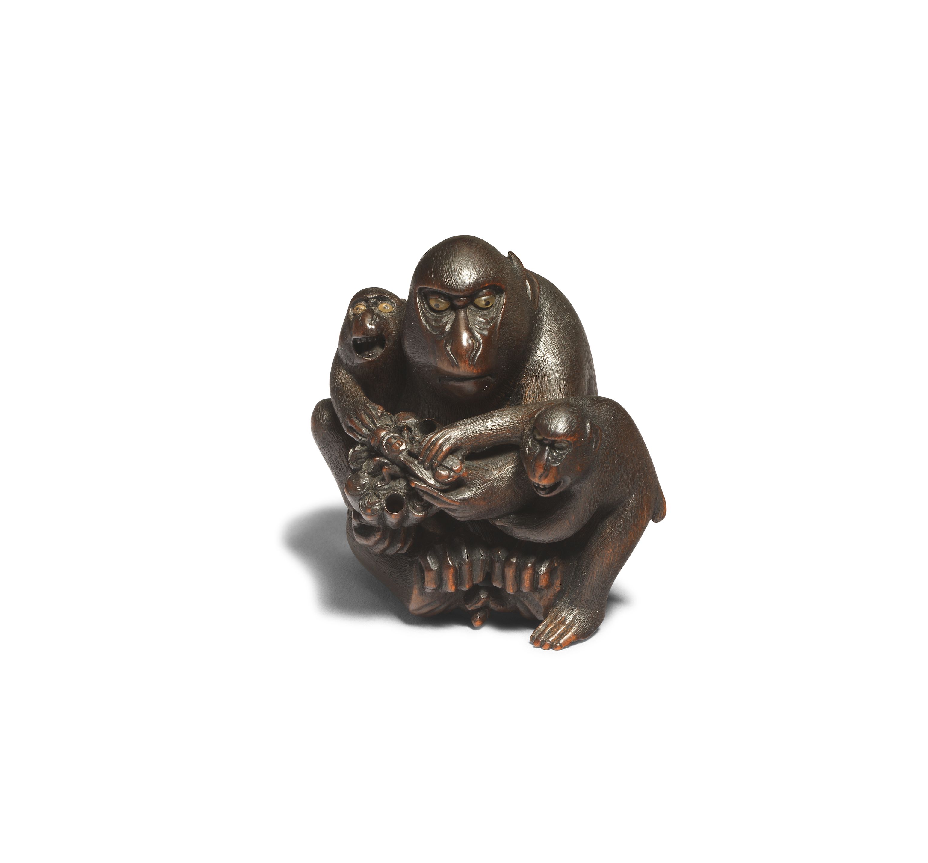 Bonhams : HOKYUDO ITSUMIN A Wood Group of Monkeys Edo period (1615-1868 ...