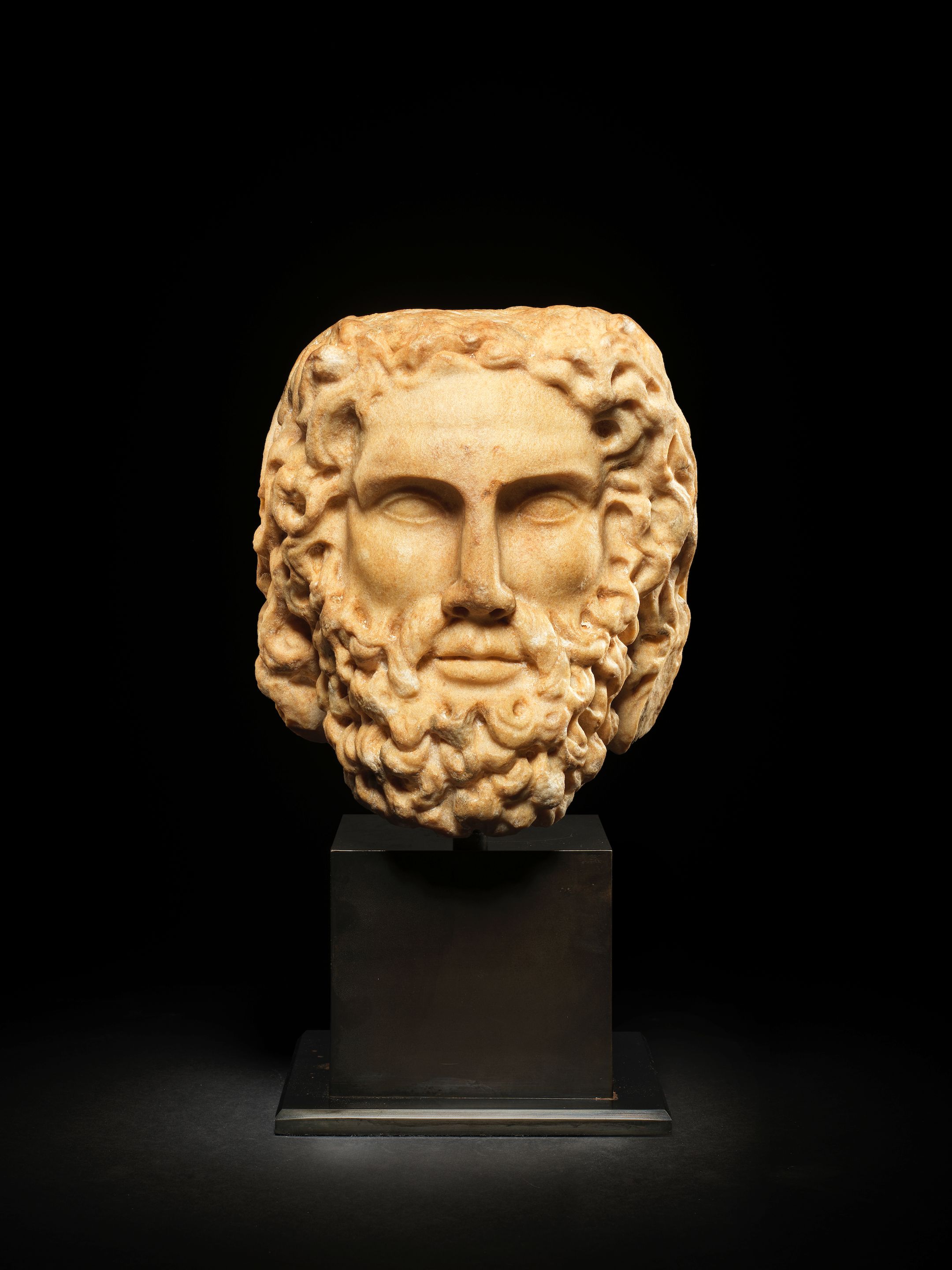 Bonhams : A large Roman marble head of a bearded god, possibly a River ...