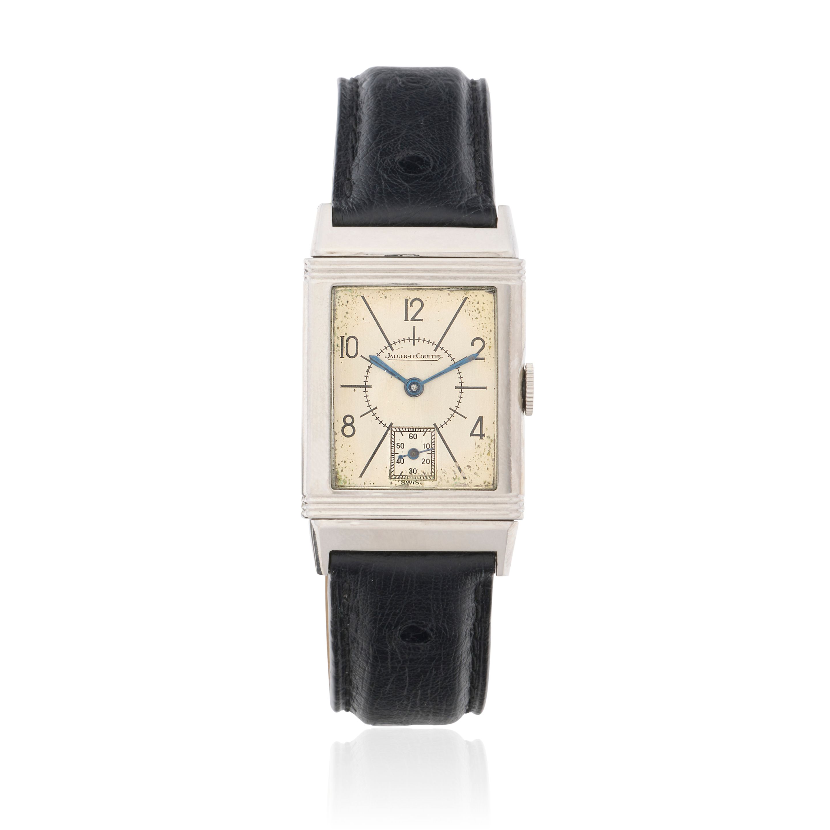 Bonhams : Jaeger-LeCoultre. A stainless steel manual wind reversible rectangular wristwatch ...