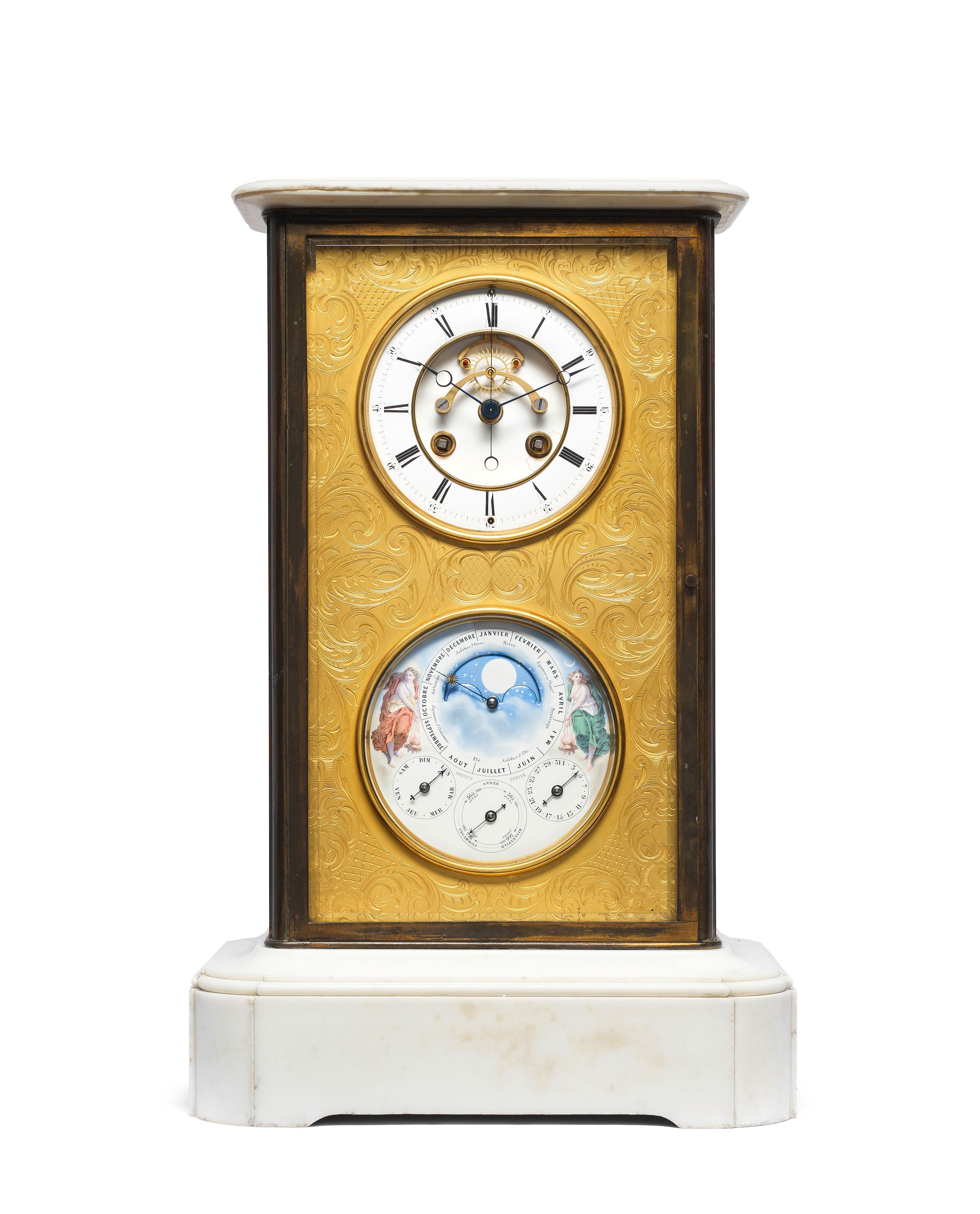 Bonhams : A late 19th century French white marble four-glass clock with ...