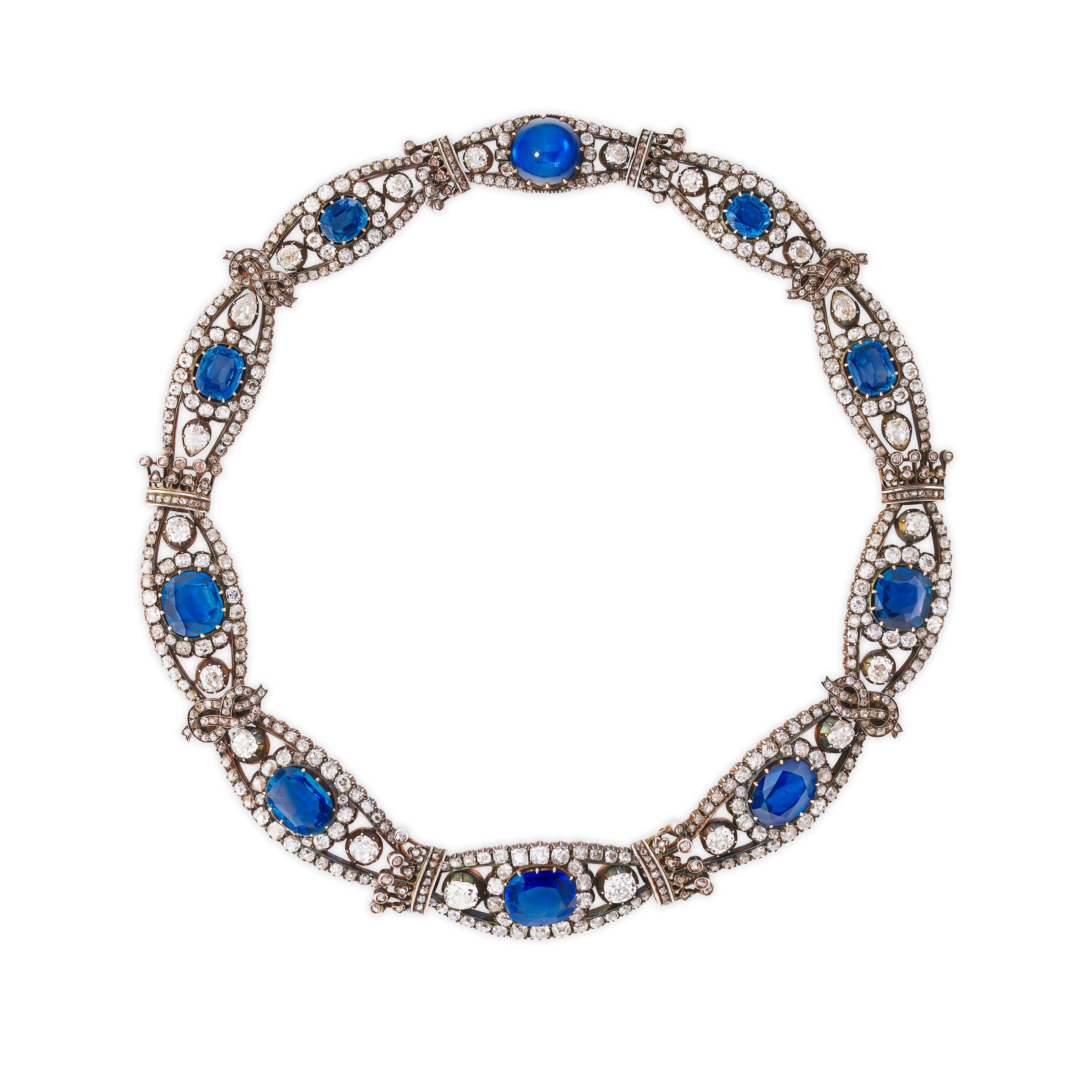 Bonhams : SAPPHIRE AND DIAMOND NECKLACE, 19TH CENTURY