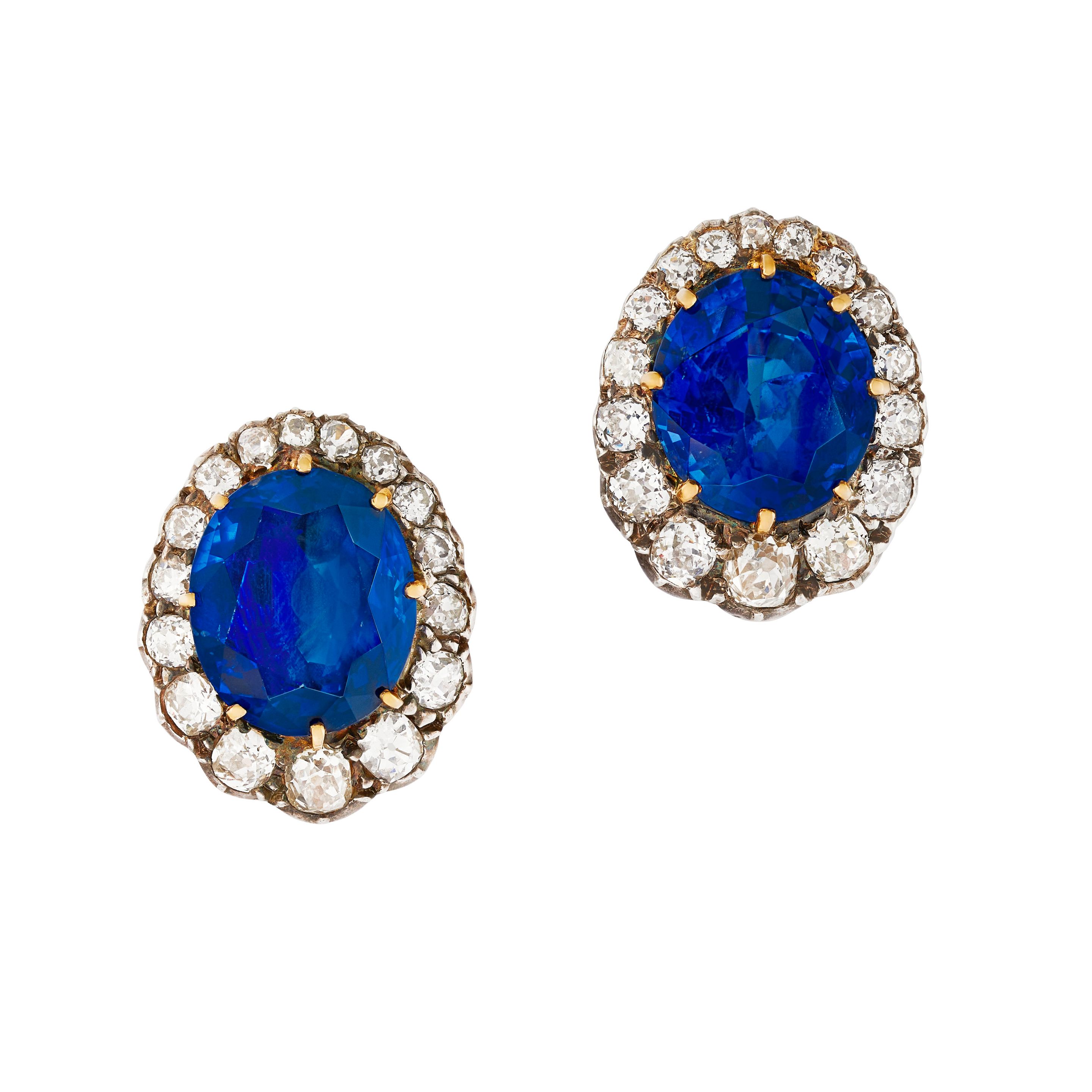 Bonhams : SAPPHIRE AND DIAMOND EARCLIPS, LATE 19TH CENTURY AND LATER